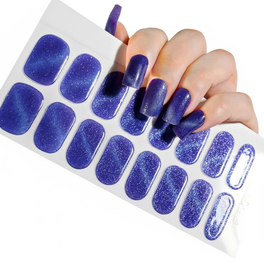 16 Fingers Semi-cured Gel Nail Wraps, New Shimmer Cat Eye Nail Stickers ...