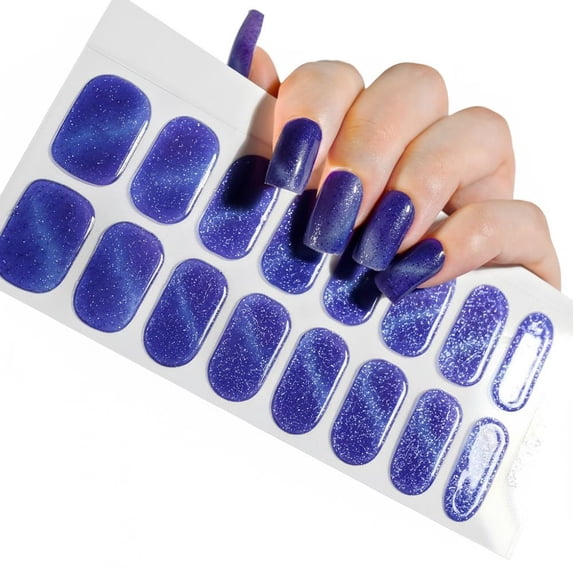 16 Fingers Semi-cured Gel Nail Wraps, New Shimmer Cat Eye Nail Stickers ...