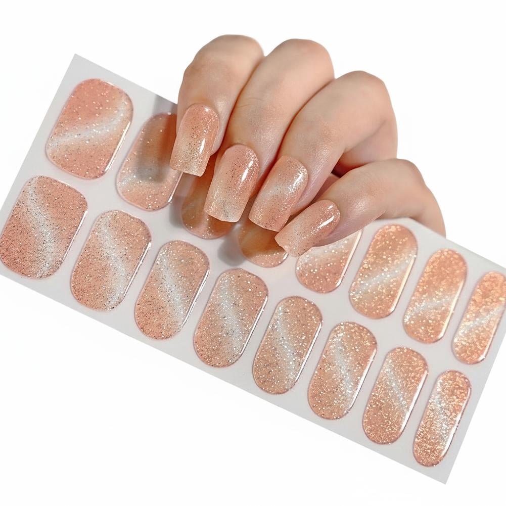 16 Fingers Semi-cured Gel Nail Wraps, New Shimmer Cat Eye Nail Stickers ...
