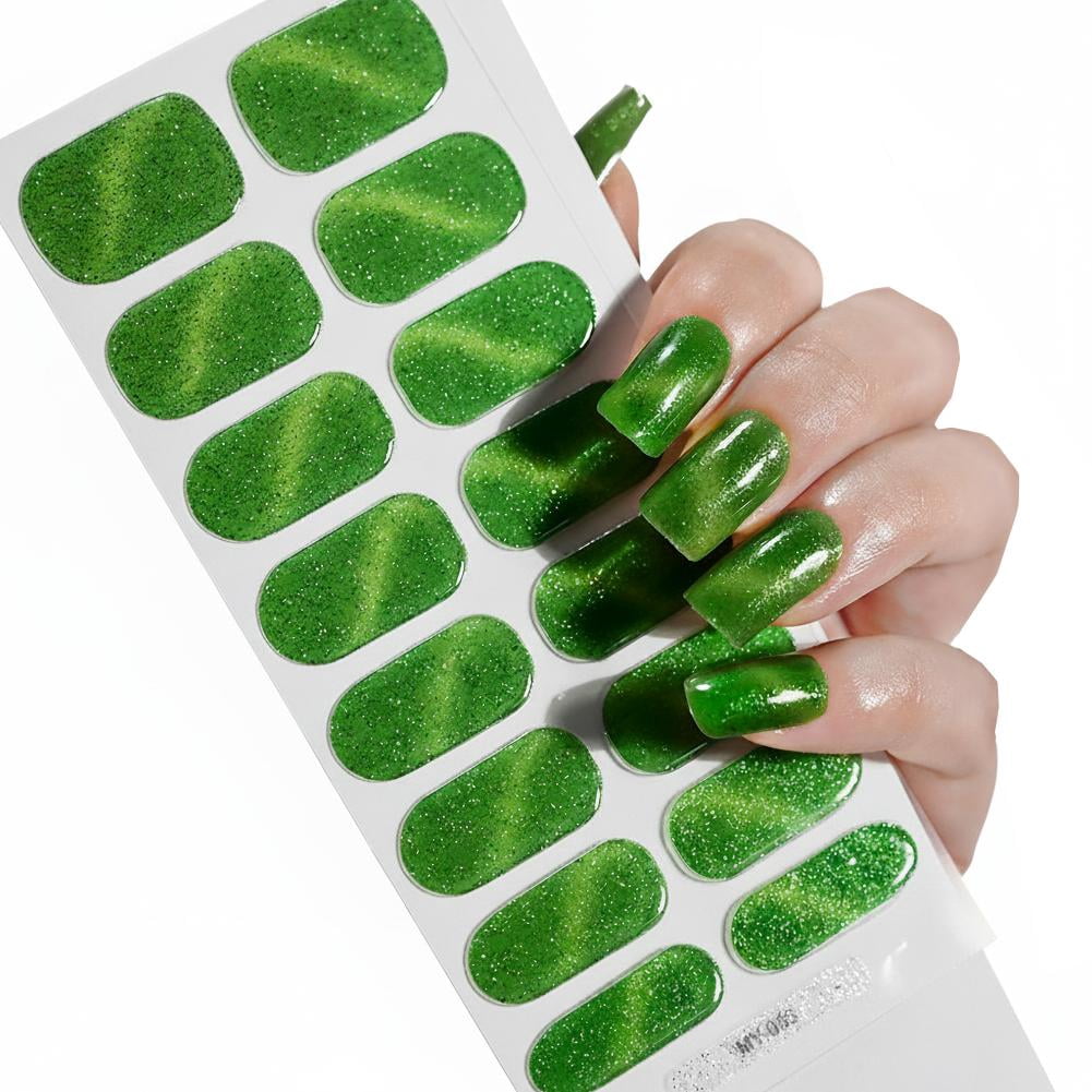 16 Fingers Semi-cured Gel Nail Wraps, New Shimmer Cat Eye Nail Stickers ...