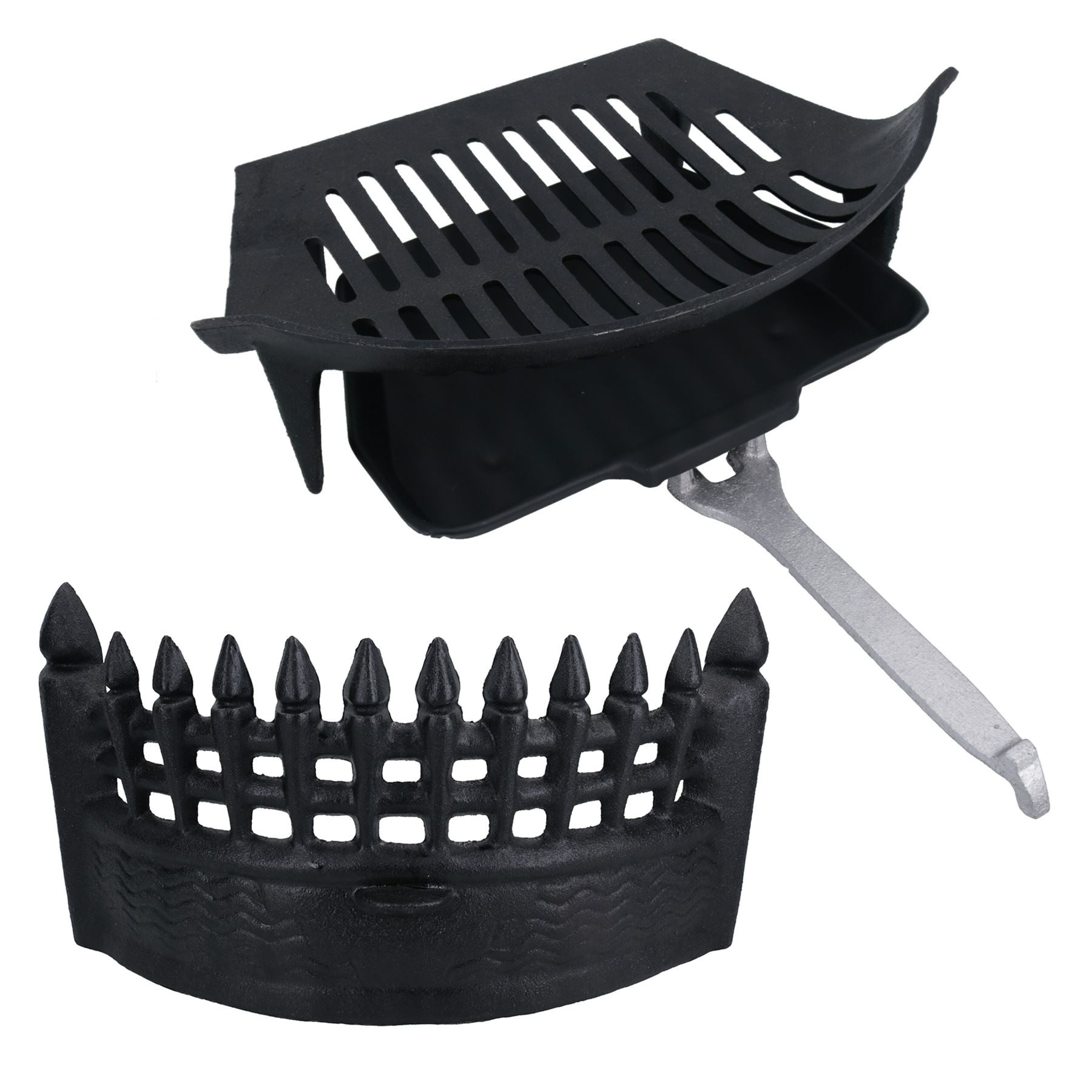16" Fire Grate Front, Grate, Ashpan & Handle Fireplace Cast Iron Log ...