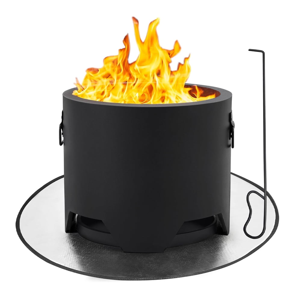 Smokeless Fire Pit Outdoor 16in Black, Includes Mat Poker Lid Rain ...