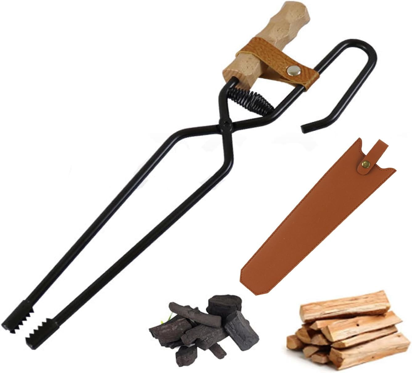 16'' Fireplace Tongs, Chiminea Tongs, Fire Tongs Firewood Grabber Tool ...