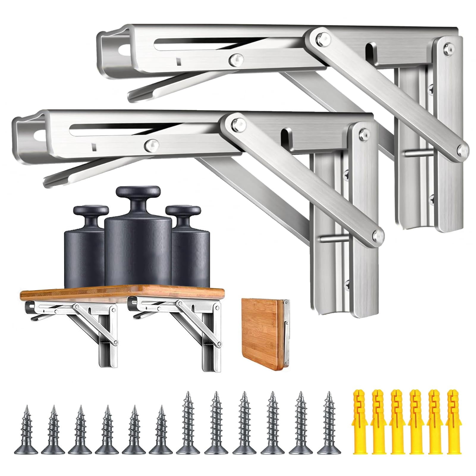 16'' Folding Shelf Brackets Max. Load 580 lb, Heavy Duty Stainless ...