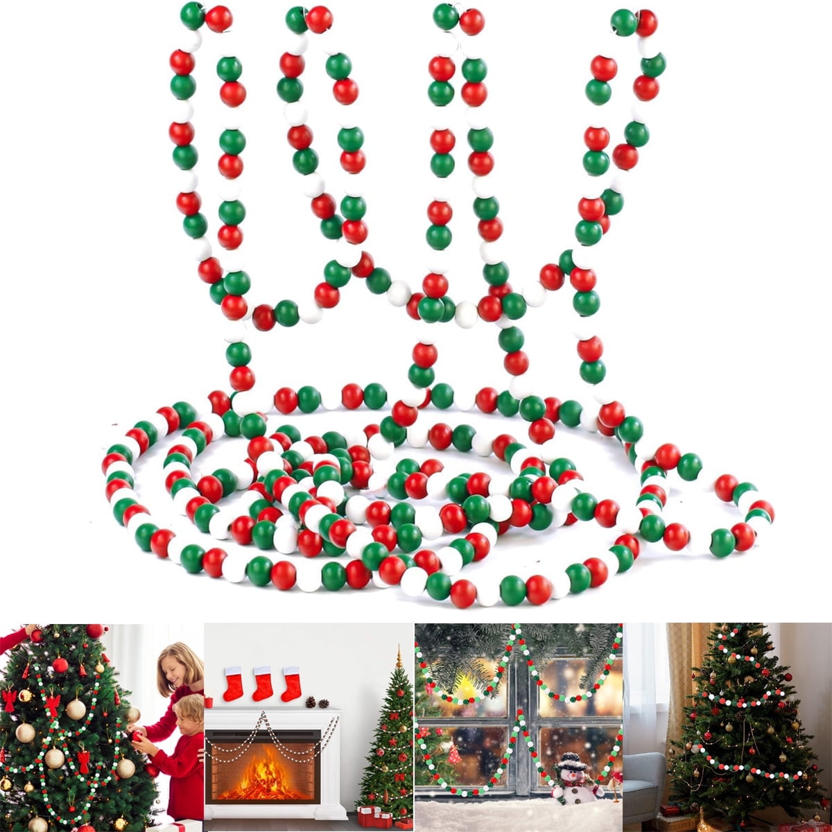 16 Ft Christmas Tree Candy Decor Bead, Garland Wooden Red Green and ...