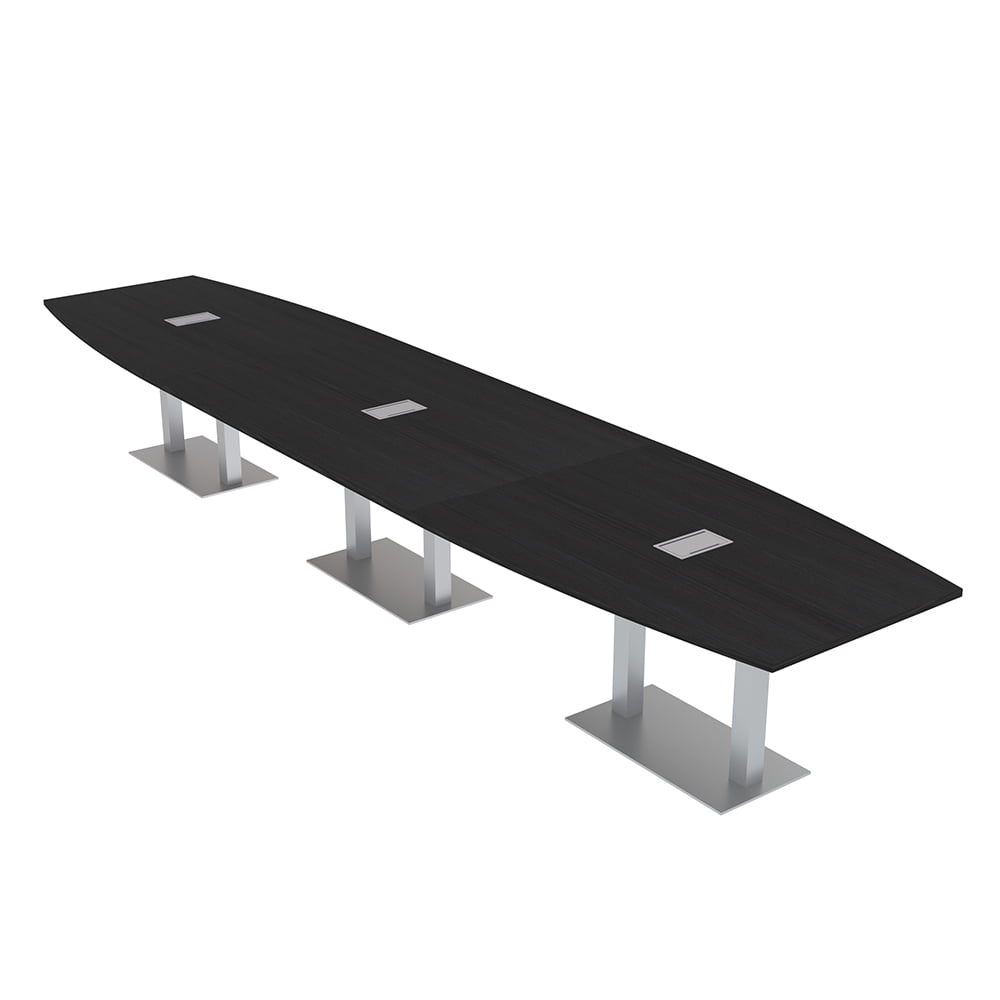 16 Ft Modular Boat Shaped Boardroom Table Metal Bases Electrical Units ...