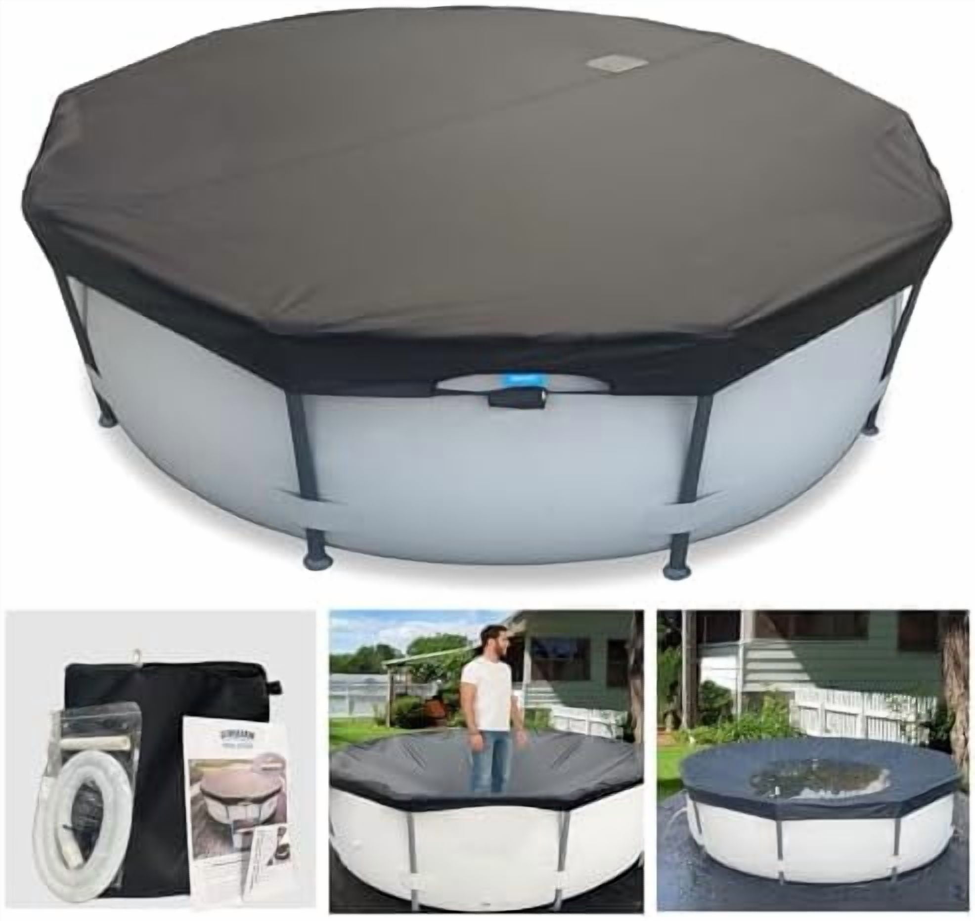 16 Ft Pool Cover, with Automatic Drain Round Pool Cover, One-Piece ...