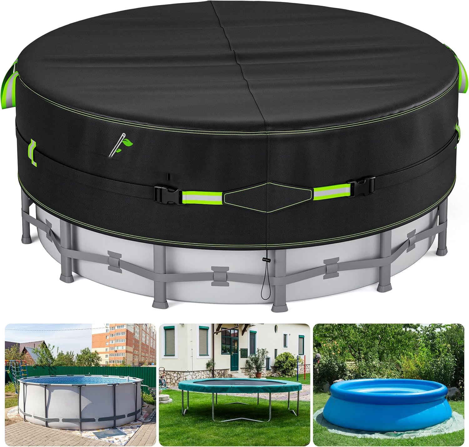 16 Ft Round Pool Cover with Reflective Strips, Swimming Pool Cover for ...
