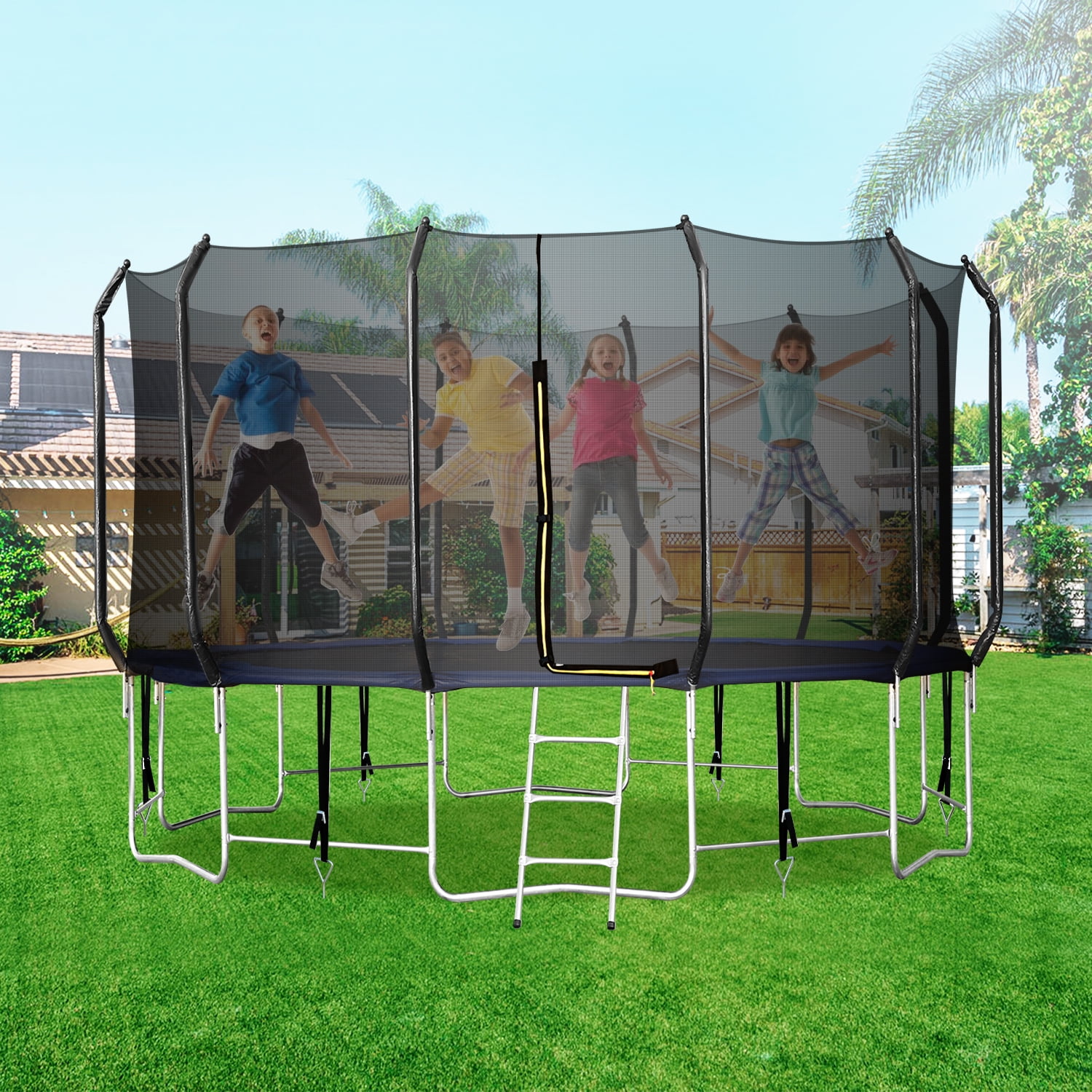 16 Ft Round Trampoline, Exercise Bouncer Outdoor Jumping Trampoline ...