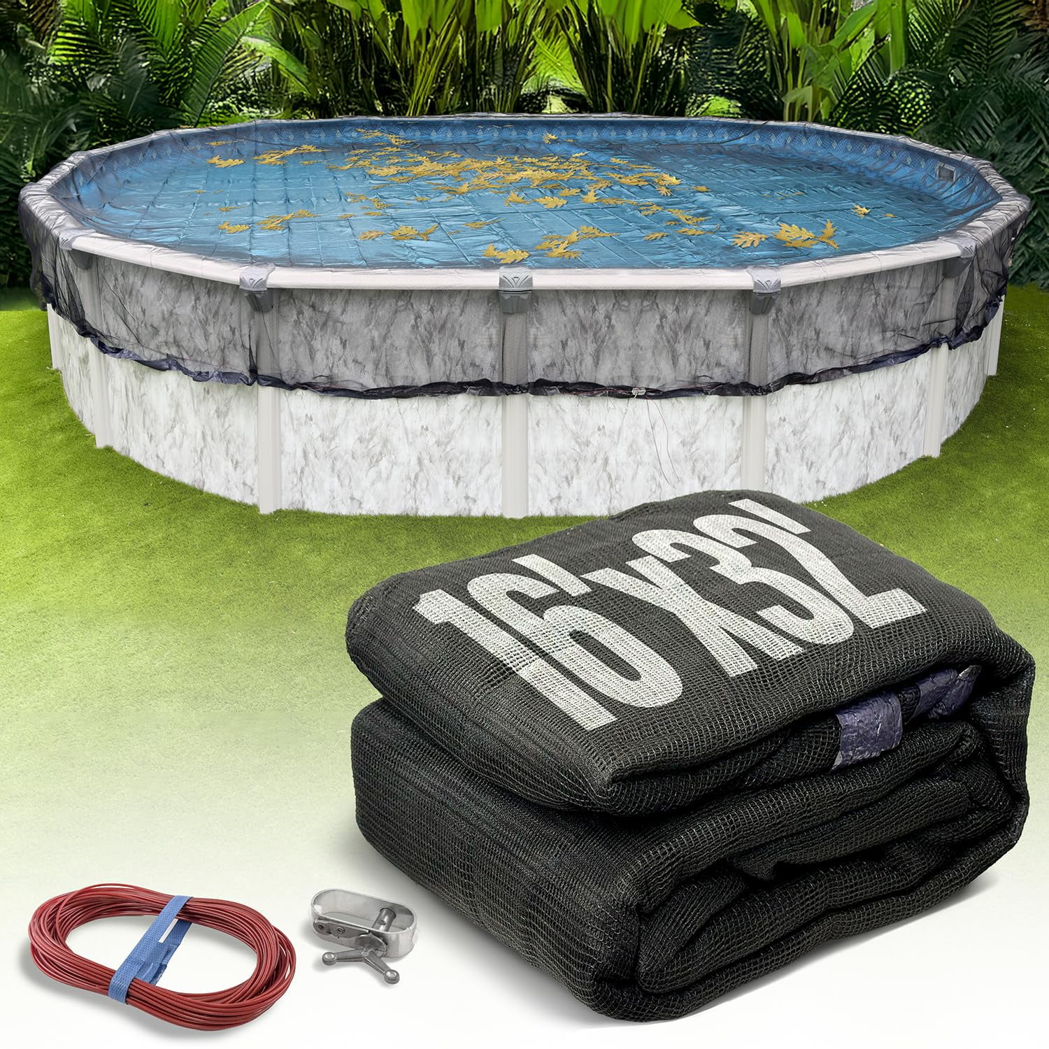 16-Ft x 32-Ft Pool Leaf Net Cover for Oval Above Ground Pools - Pool ...