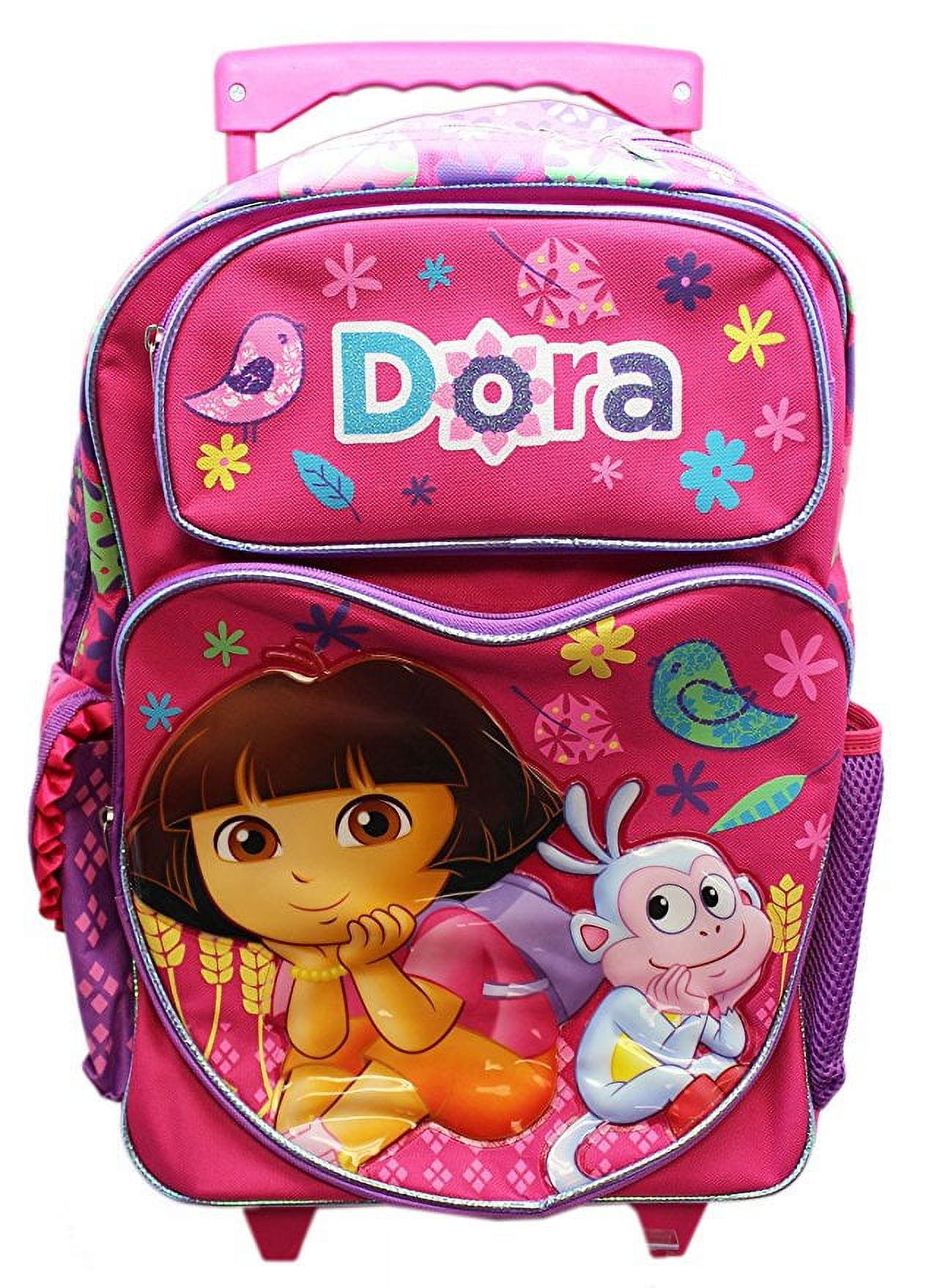 16" Full Size Pink Dora the Explorer and Boots Pose Rolling Backpack ...