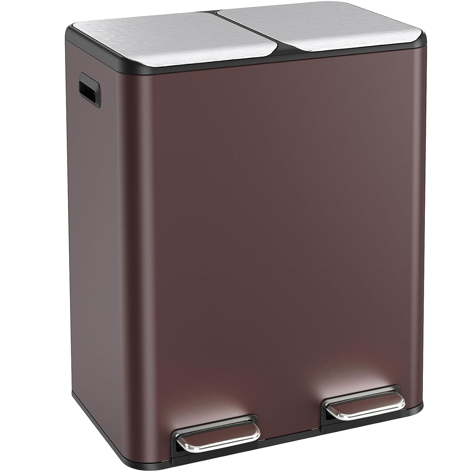 16 Gal (2 x 30 L) Dual Trash Can, Stainless Steel Kitchen Garbage Bin ...