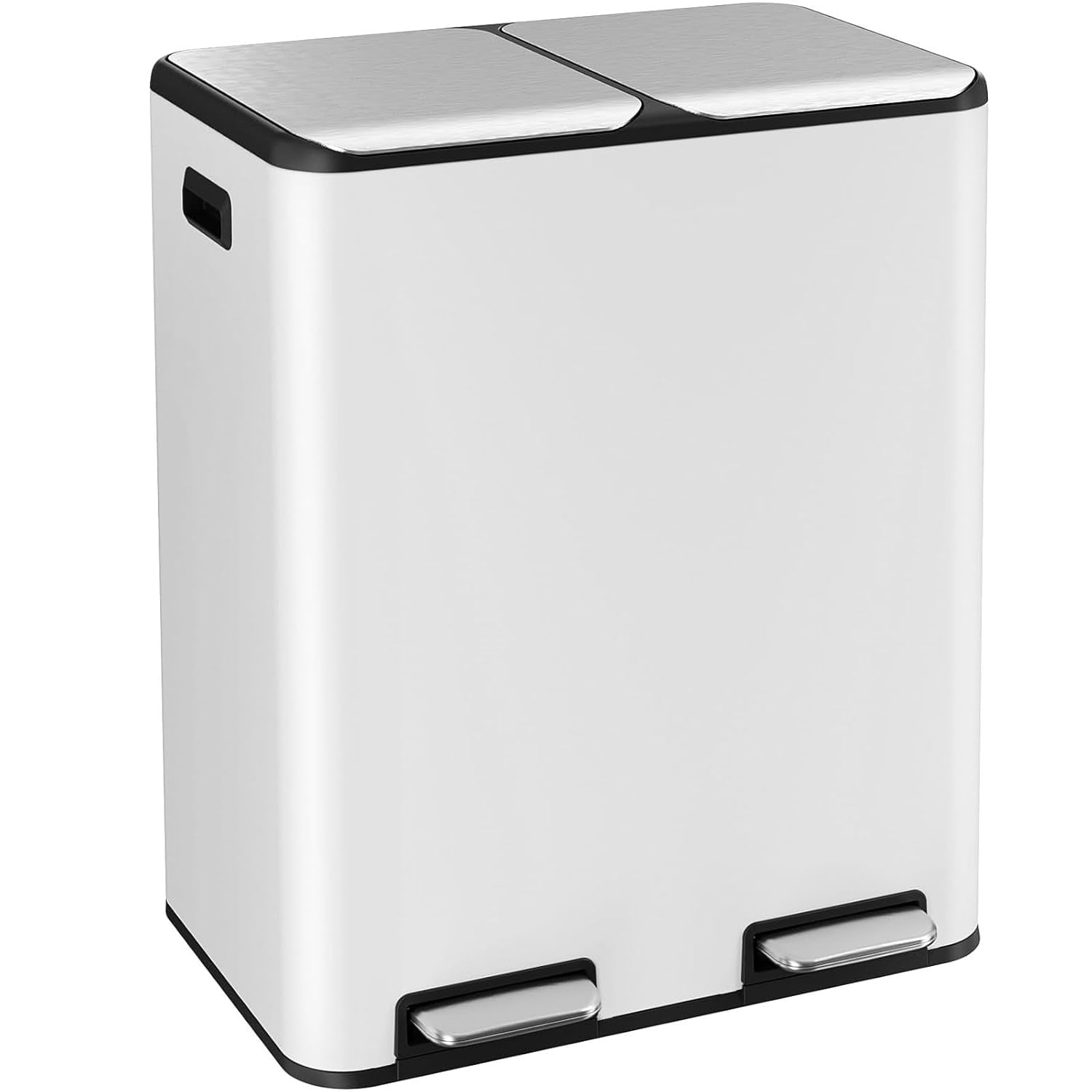 16 Gal (2 x 30 L) Dual Trash Can, Stainless Steel Kitchen Garbage Bin ...