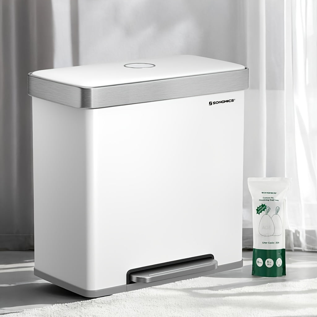 16 Gal ( 60L ) Kitchen Trash Can, Stainless Steel, Dual Compartment ...