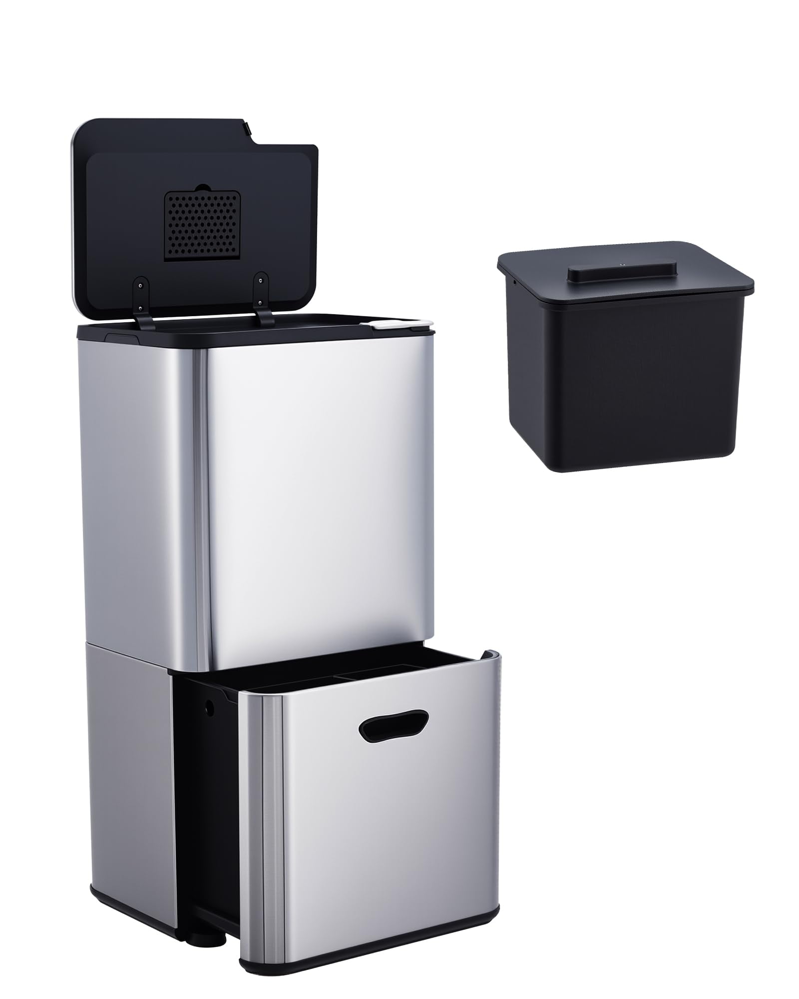 16 Gal Dual Trash Can for Kitchen, 2 Compartment (33l + 28l) Garbage ...