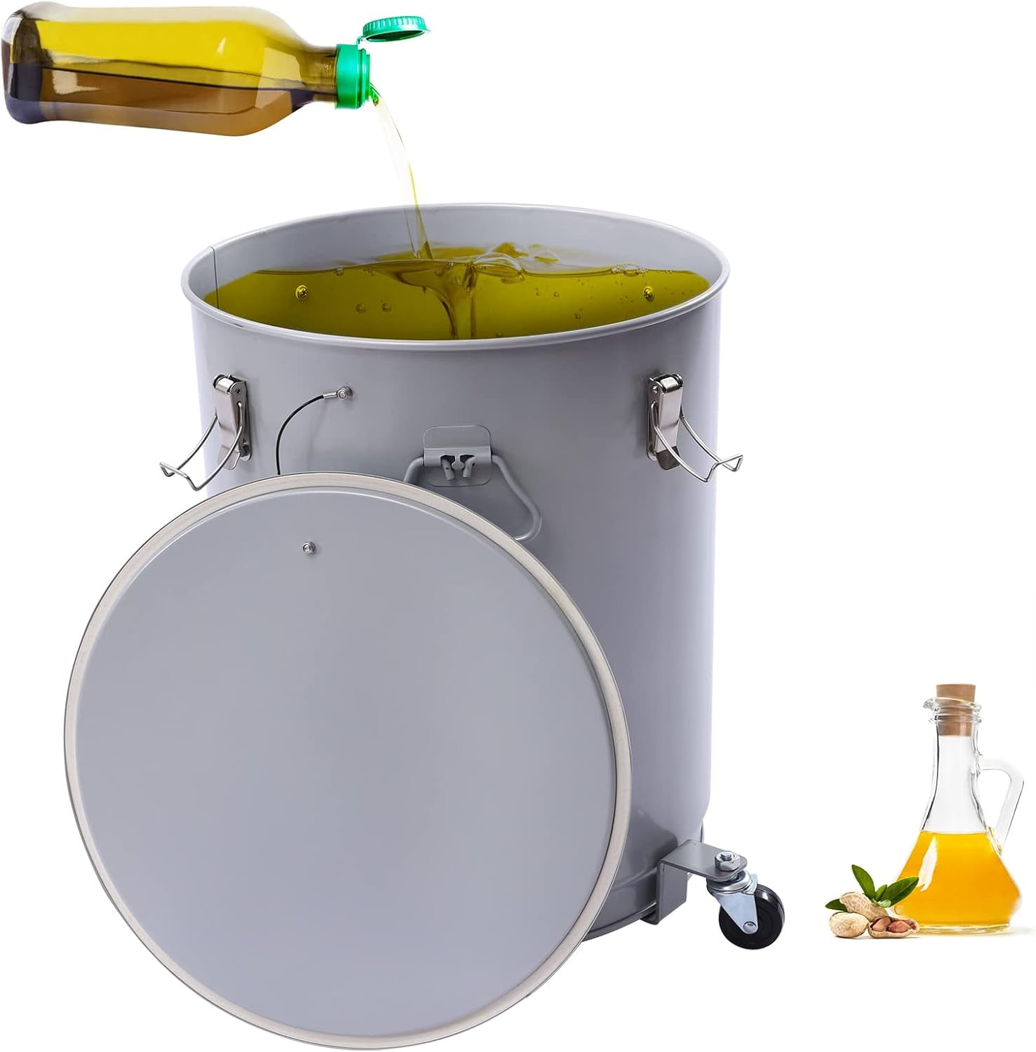 16 Gal Fryer Grease Bucket Cooking Oil Container With Wheels Steel Oil ...
