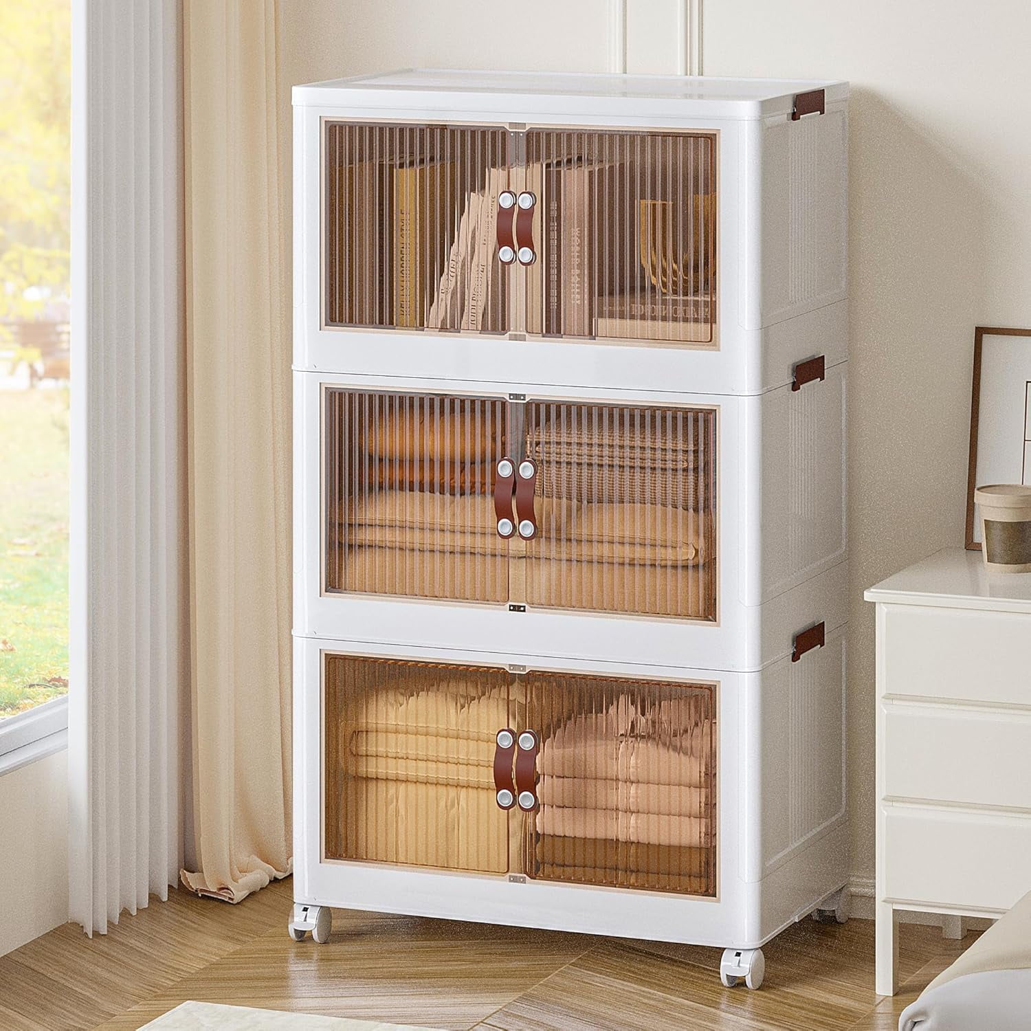 16 Gal Stackable Storage Bins with Lid, 3 Pack Plastic Collapsible ...