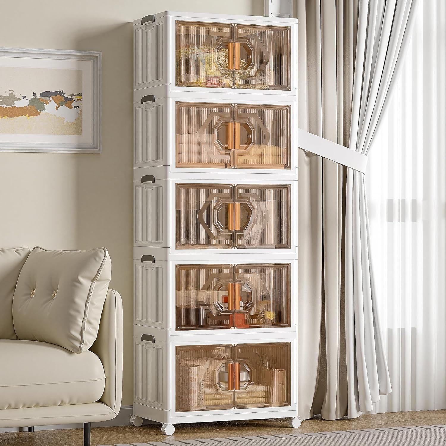 16 Gal Stackable Storage Bins with Lid, 5 Pack Plastic Collapsible ...