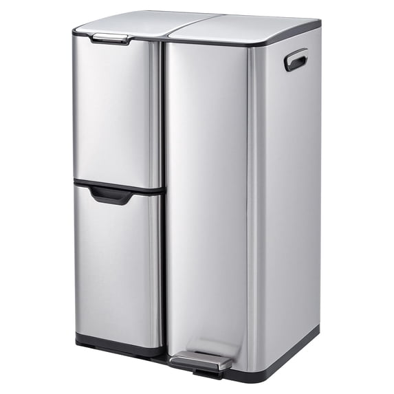 16 Gal Triple Compartment Trash Can Stainless Steel Garbage Can with ...
