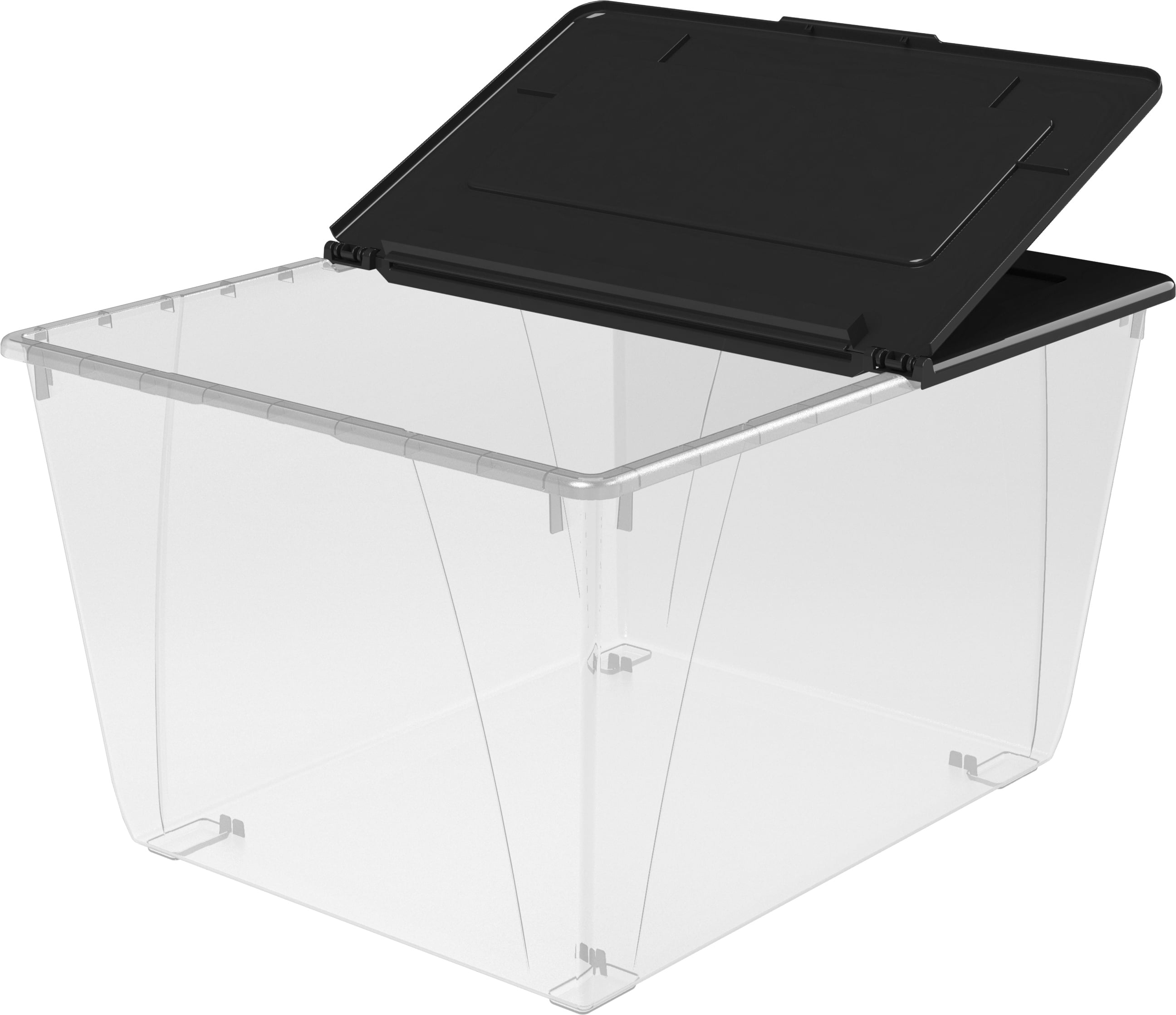 16 Gallon/60 L Storage Tote With Folding Lid, Frost/Black (4 units/pack ...