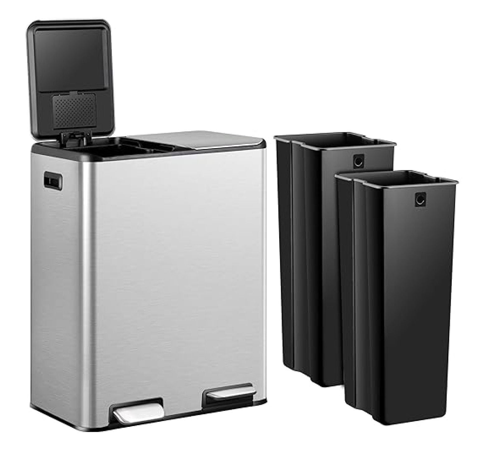 16 Gallon(60L) Dual Trash Can,Stainless Steel Step-on Kitchen Garbage ...