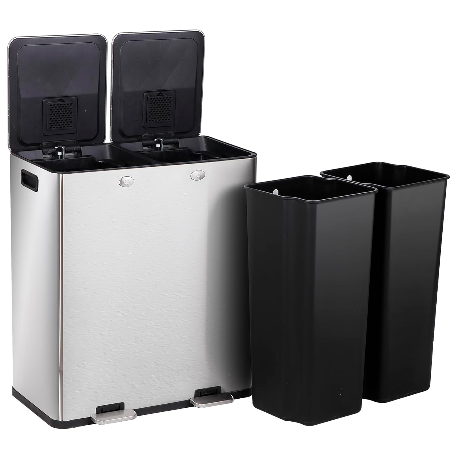 16 Gallon(60L) Dual Trash Can,Stainless Steel Step-on Kitchen Garbage ...