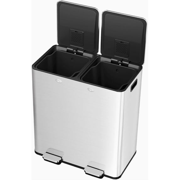 16 Gallon (60L) Step Kitchen Trash Can, Dual Compartment Stainless ...