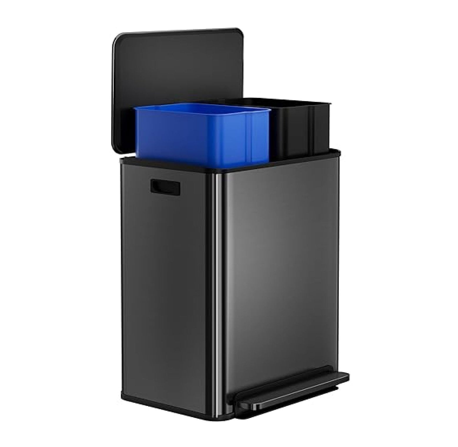 16 Gallon Dual Compartment Kitchen Trash Can Stainless Steel with Foot ...