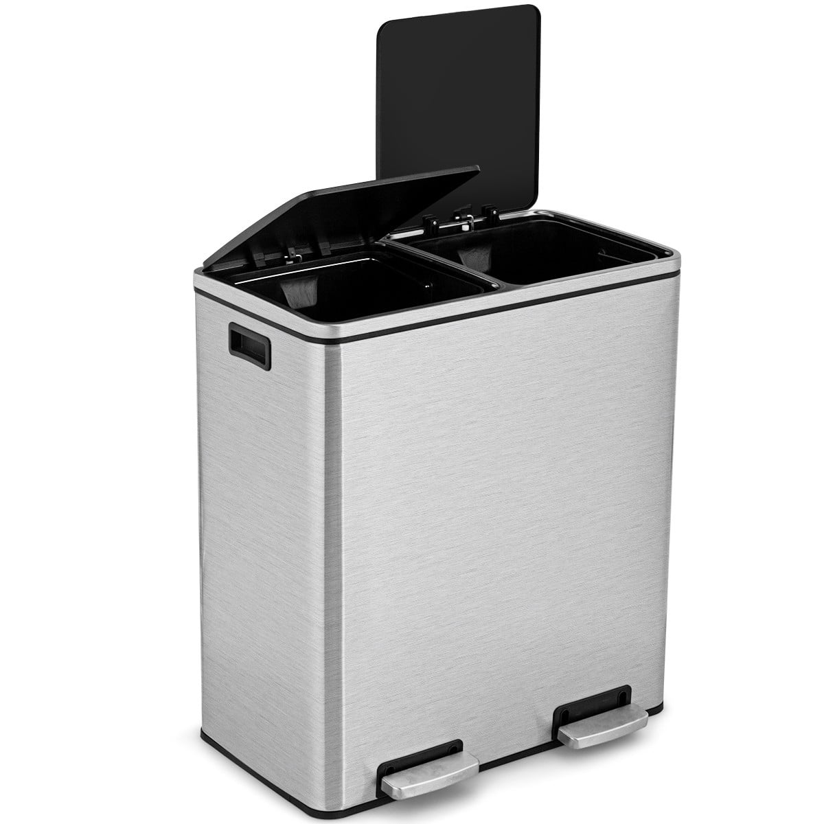 16 Gallon Dual Step Trash Can, Stainless Steel Recycling Bin with 2 ...