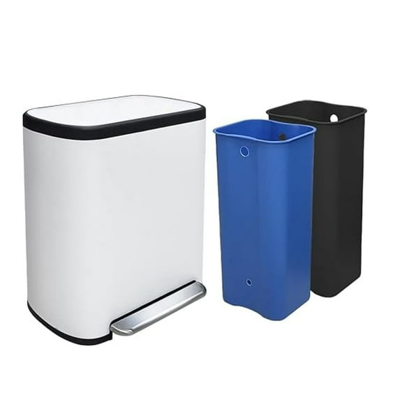 16 Gallon Dual Trash Can, Kitchen Recycling Bins with 2 x 8 Gallon ...