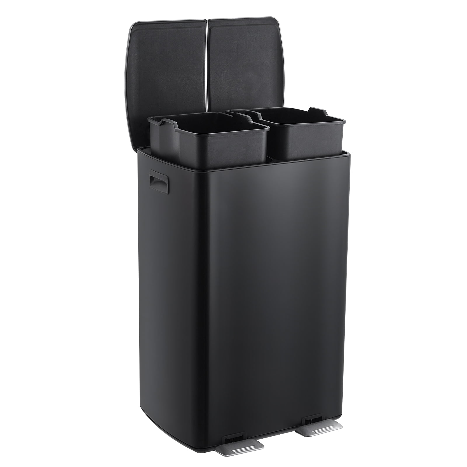 16 Gallon Dual Trash Can,Stainless Steel Garbage Bin with Plastic Inner ...