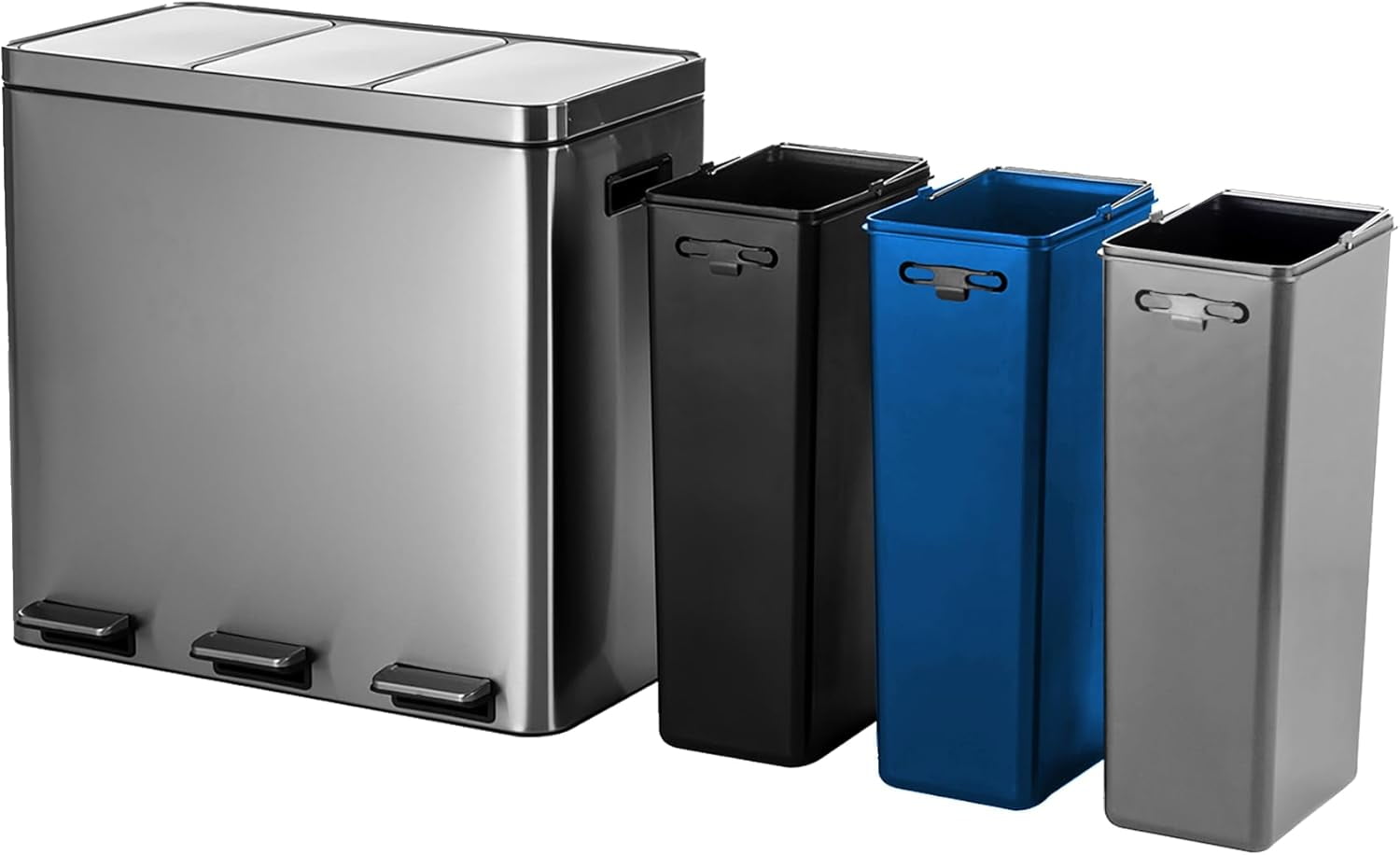 16 Gallon Large Kitchen Trash Can with 3 Compartments for Trash ...