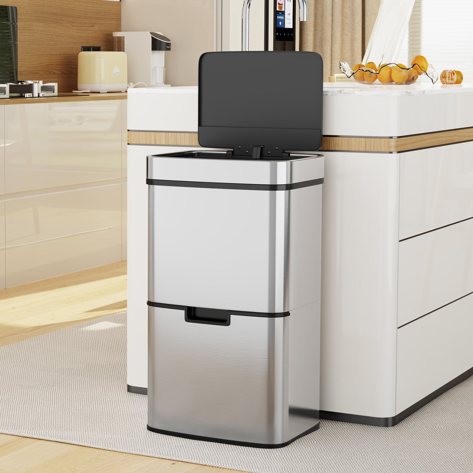 16 Gallon Rectangular Kitchen Trash Can With Removable Liners For ...