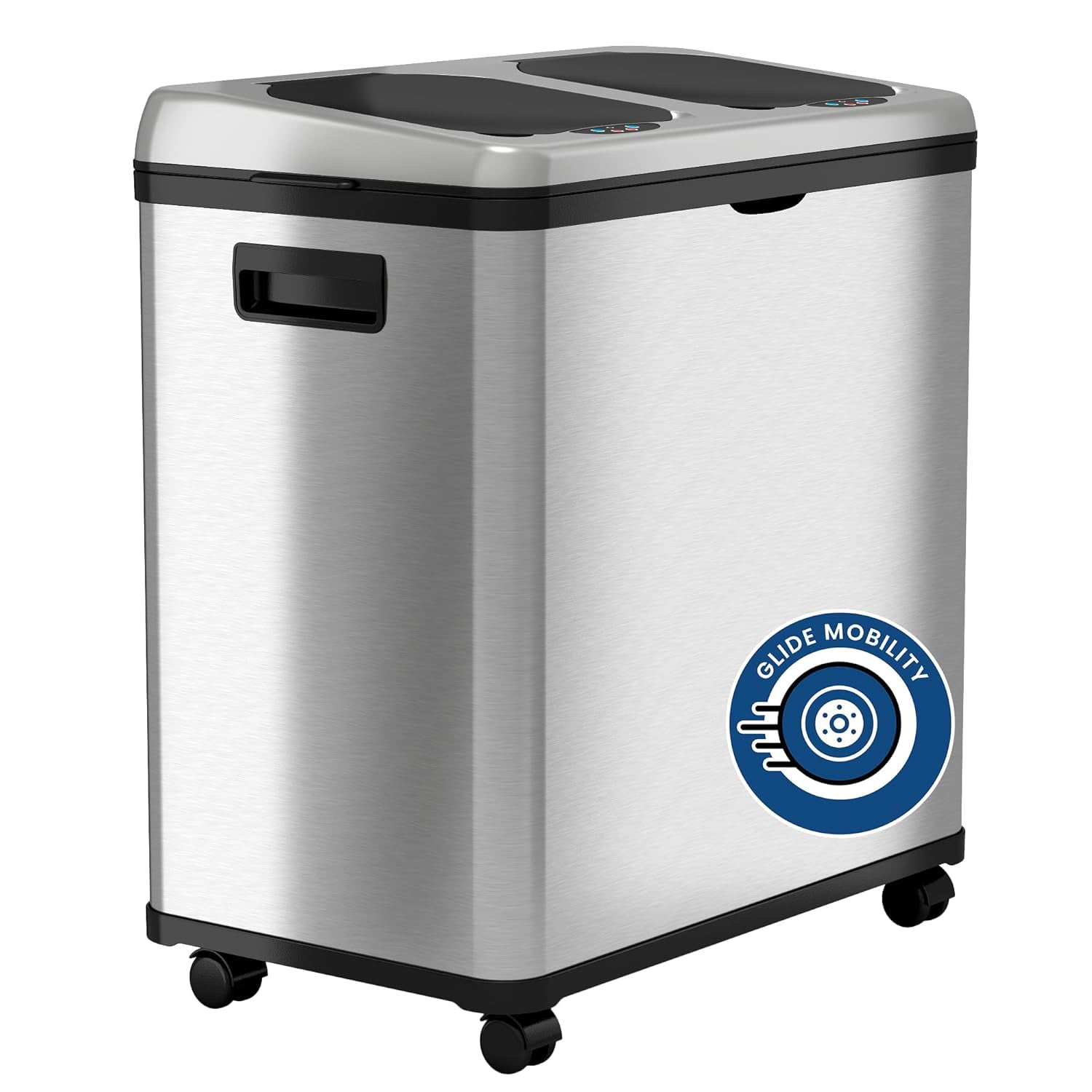 16 Gallon Touchless Sensor Trash Can and Recycle Bin with Wheels, 60 Liter Stainless Steel Dual ...