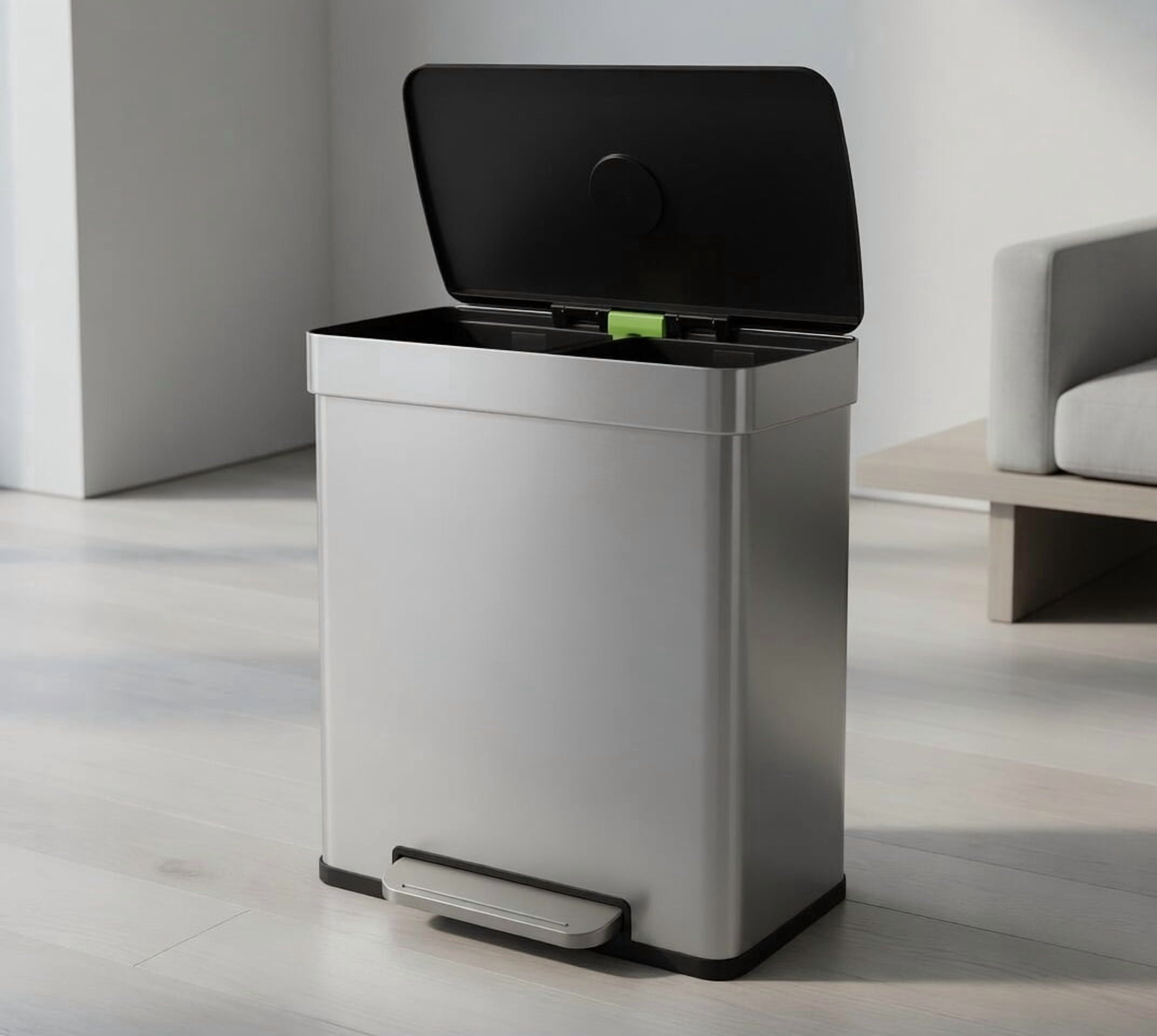 16 Gallons/64 quart/60.57 L Dual Compartment Stainless Steel Trash Can ...