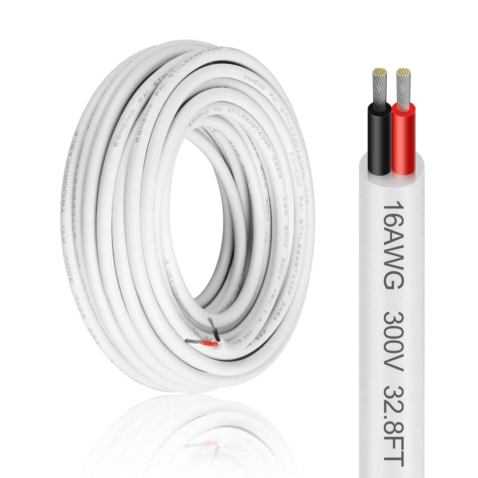16 Gauge 2 Conductor Electrical Wire, 32.8FT 16AWG Low Voltage ...