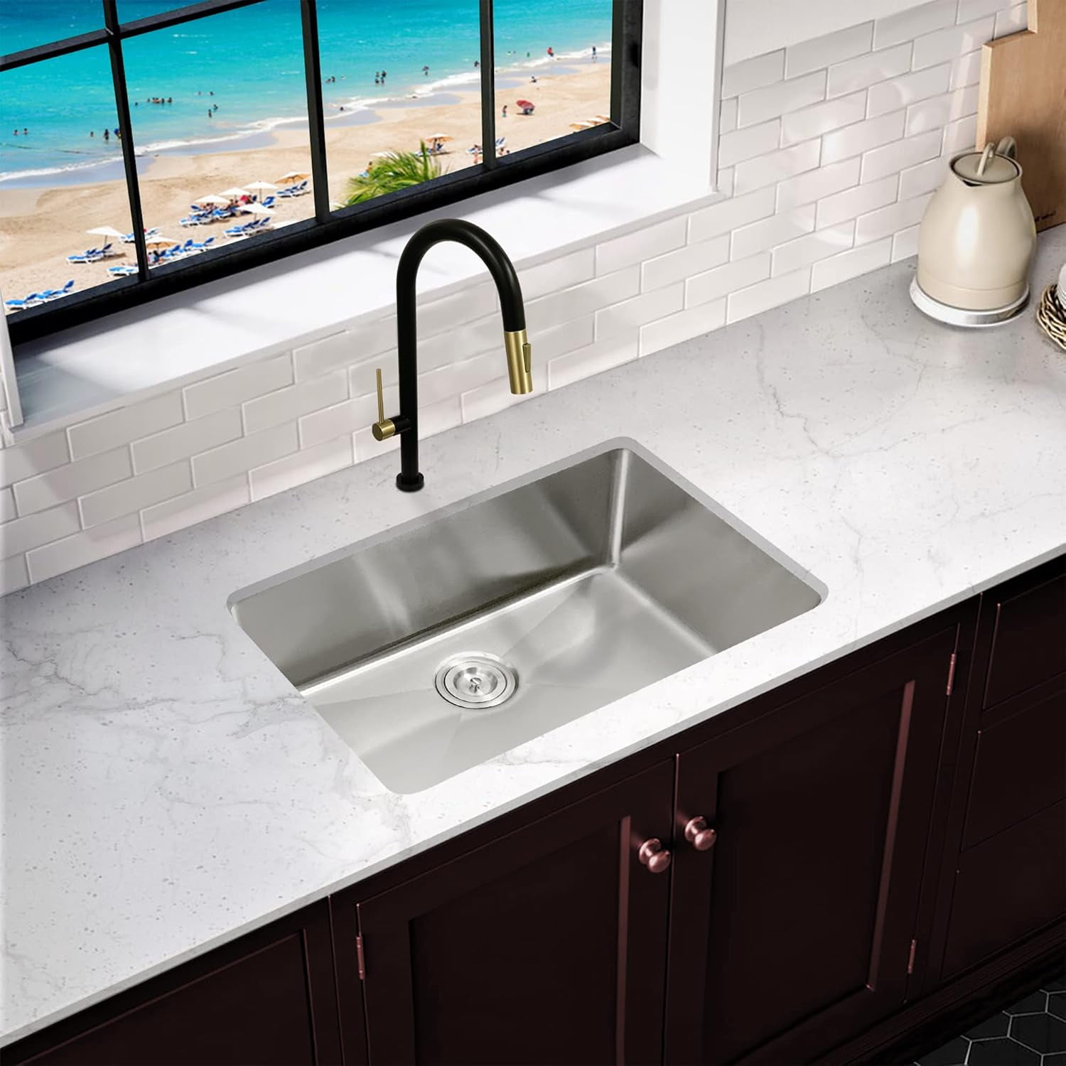 16 Gauge 27 Inch Single Bowl Undermount Stainless Steel Kitchen Sink ...