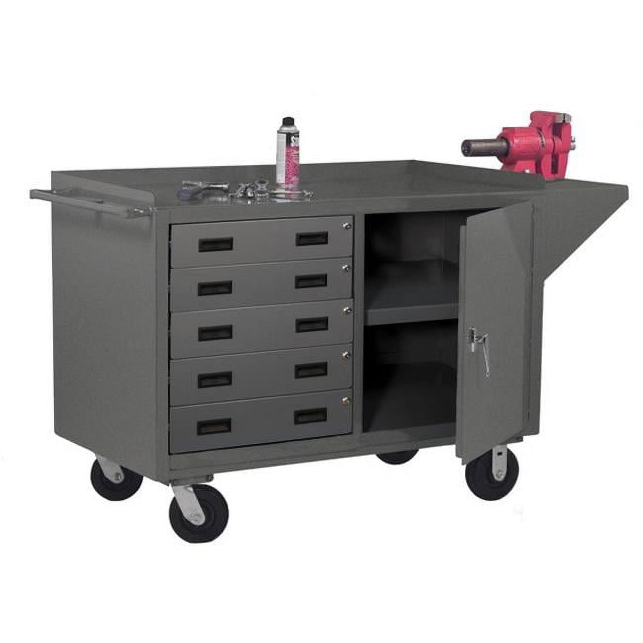 16 Gauge Lockable Mobile Bench Cart with 3 Shelves & 5 Drawers Tubular ...