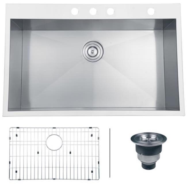 16 Gauge Tirana Overmount Kitchen Sink Single Bowl, 33 x 22 in ...