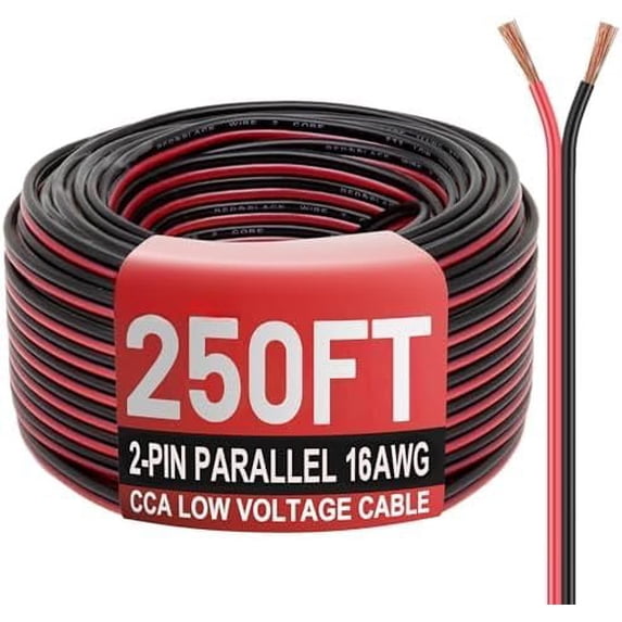16 Gauge Wire 250FT, 2 Conductors Electrical Red Black , Low 16 AWG ...