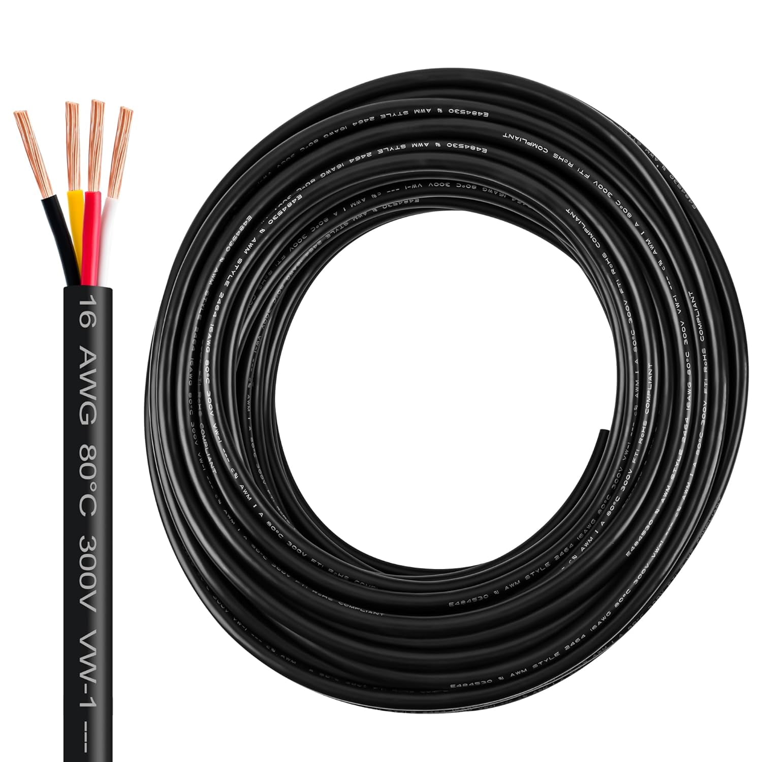 16 Gauge Wire 4 Conductor,16 AWG Electrical Wire Stranded PVC Cord ...