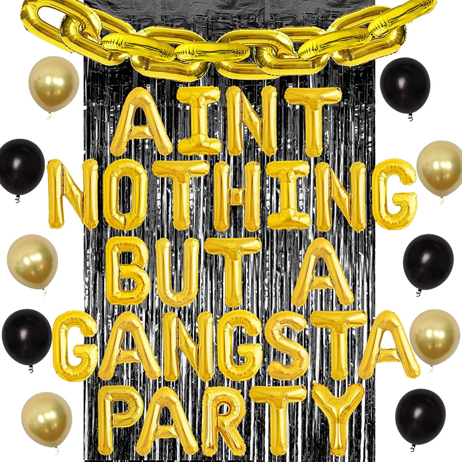 Kreatwow Gold "Aint Nothing But a Gangsta Party" Letter Balloon Banner ...