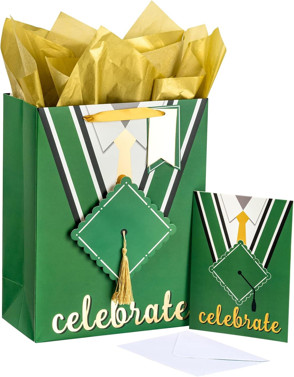 16" Graduation Gift Bags with Tissue Paper, Gift Tag and Card, Trencher ...