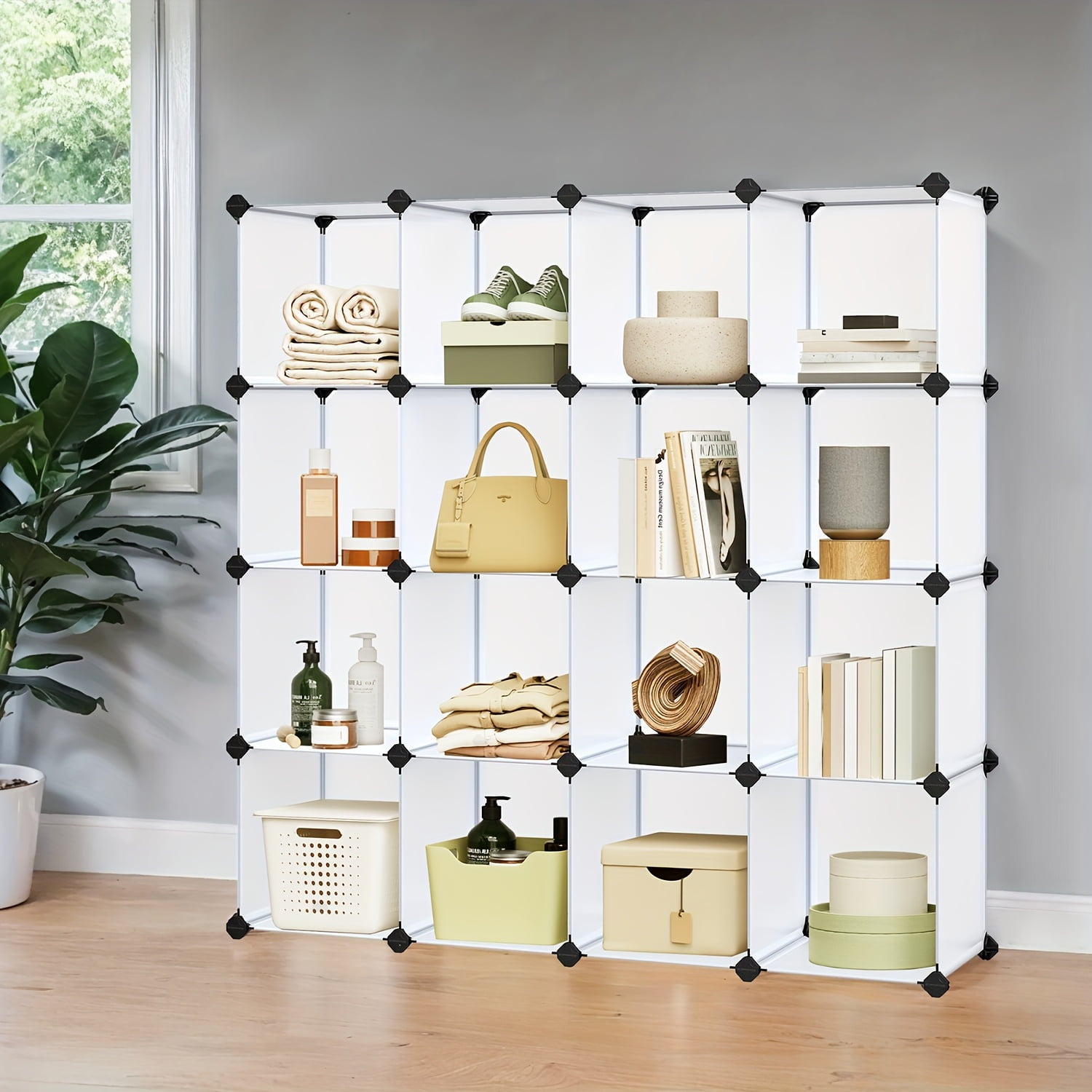 16-Grid Cube Storage Organizer - Stackable Plastic Shelves Unit - DIY ...