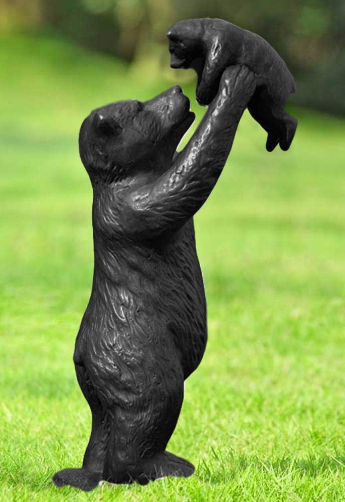 16"H Aluminum Whimsical Rustic Forest Black Momma Bear Lifting Her Cub ...