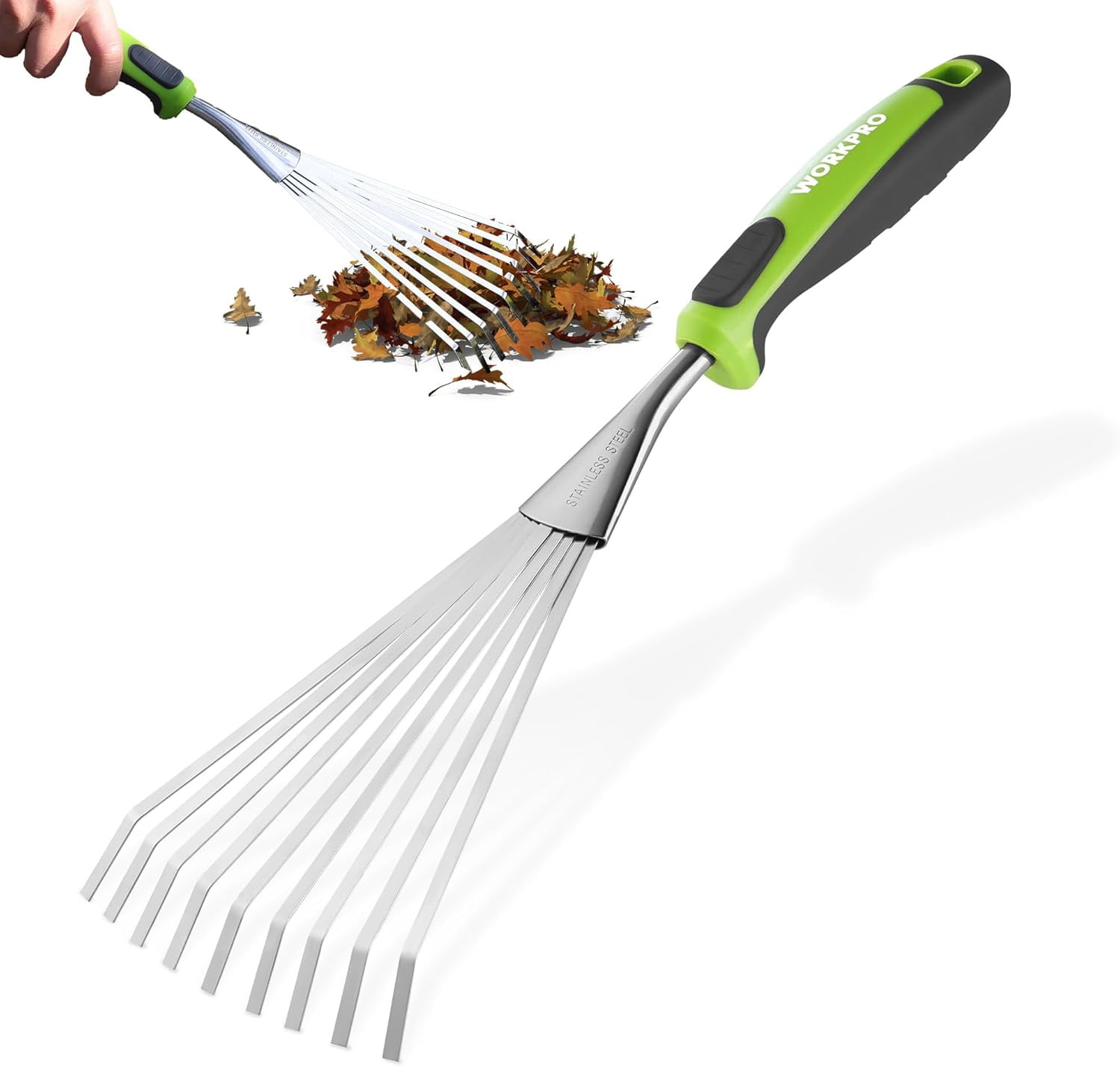 16" Hand Rake, Heavy Duty Stainless Steel Garden Rake with Soft Handle ...