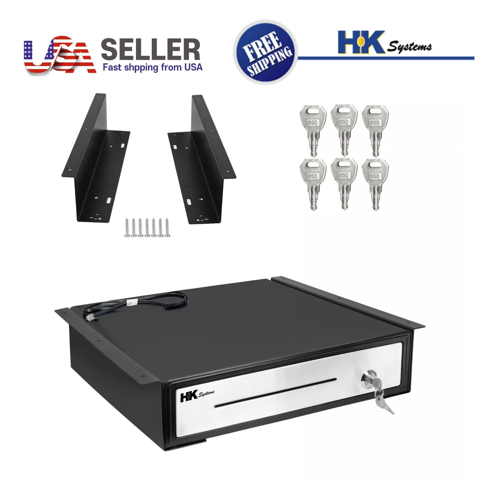 16"Heavy Duty Black POS Cash Drawer with 5Bill/5Coin with Under Counter ...