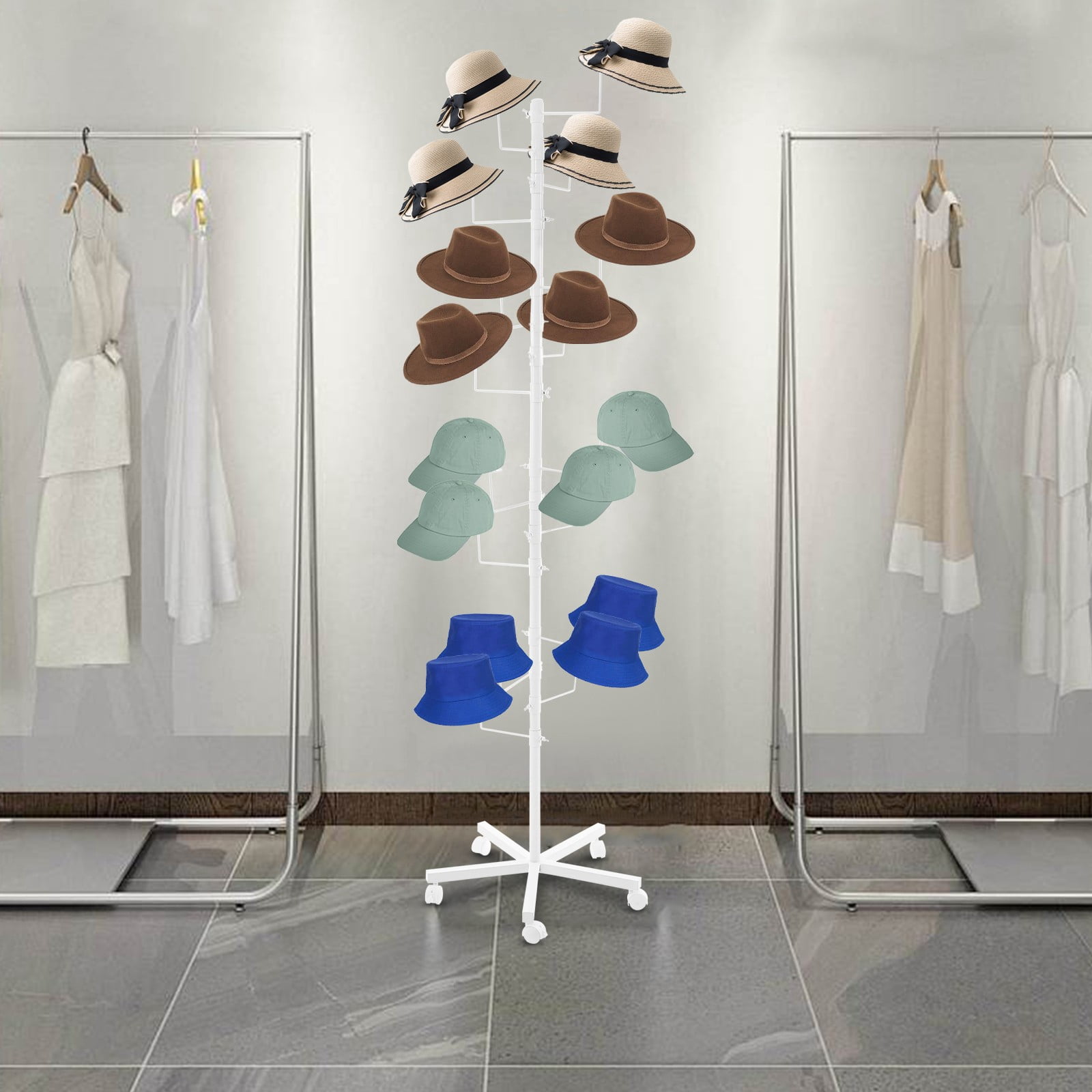 16 Hooks White Hat Rack Free Standing Coat Rack Hang Stand W/ Universal ...