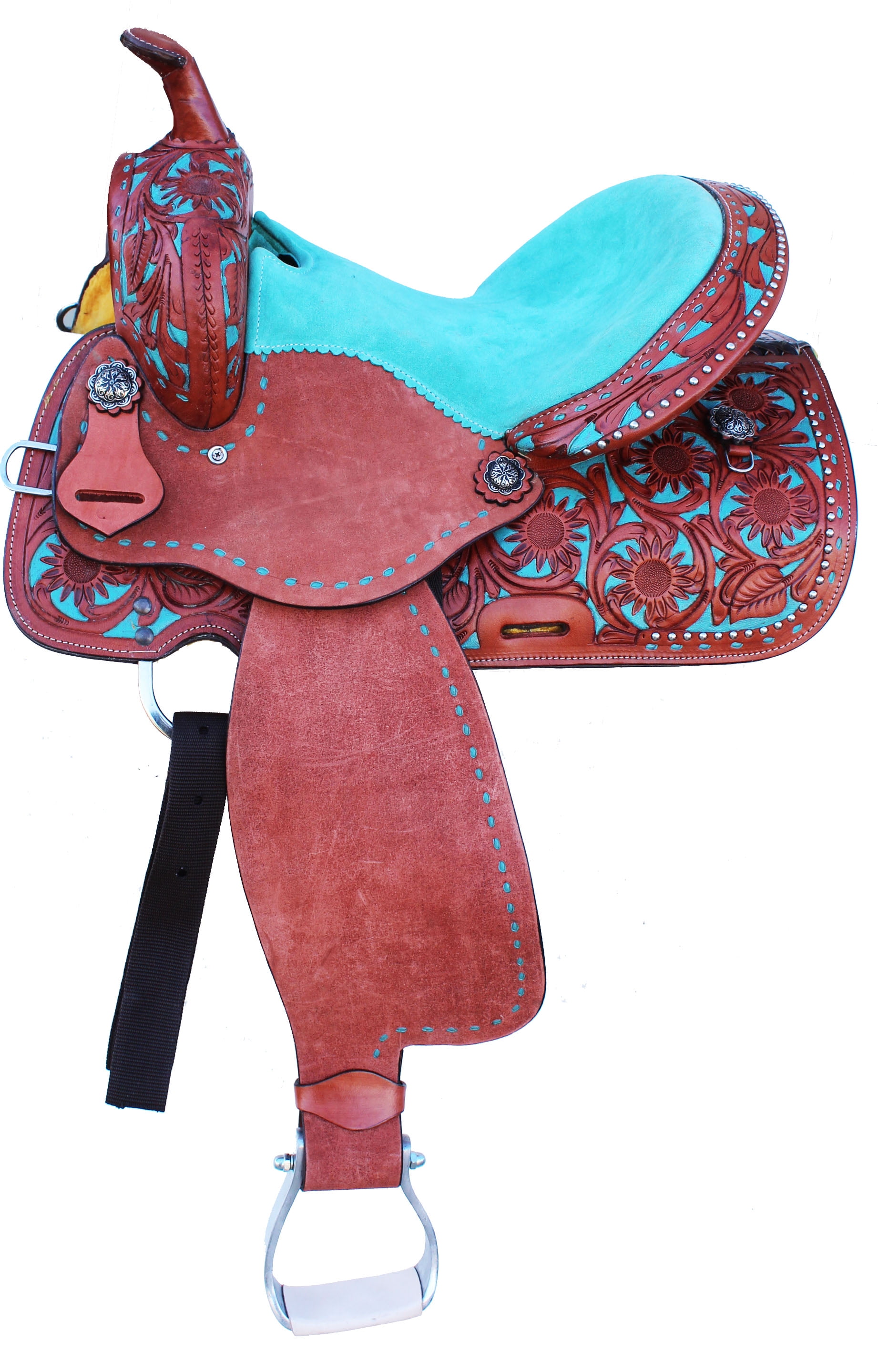 16" Horse Western Barrel Show Pleasure LEATHER SADDLE Turquoise 5094TR ...