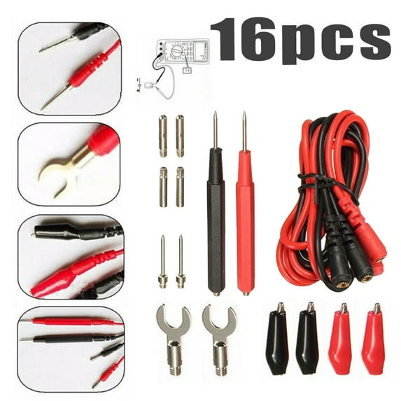 16 In 1 Digital Multimeter Probe Tips Wire Cable Test Leads &Alligator ...